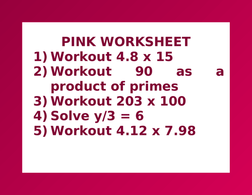 PINK WORKSHEET 8 | Teaching Resources