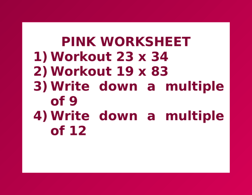 PINK WORKSHEET 21 | Teaching Resources