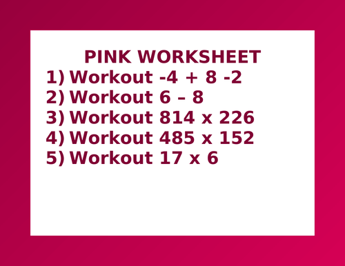 PINK WORKSHEET 40 | Teaching Resources
