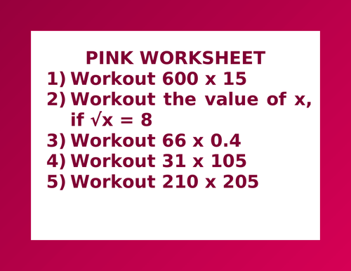 PINK WORKSHEET 49 | Teaching Resources