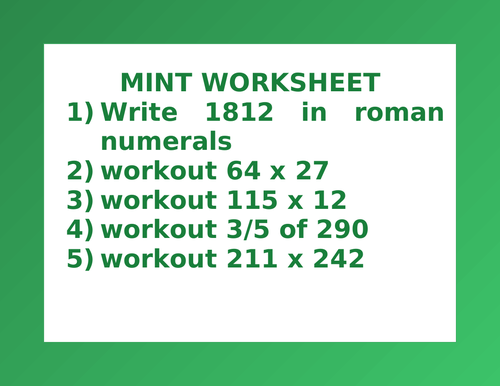 MINT WORKSHEET 8 | Teaching Resources