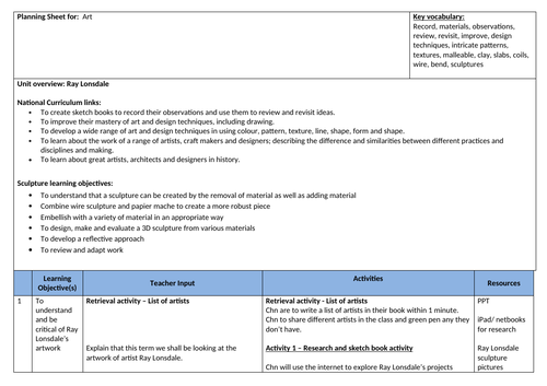 Art Sculpture plan only - Ray Lonsdale | Teaching Resources
