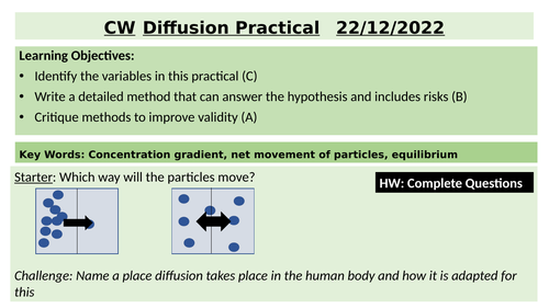 Diffusion practical plan and practical lesson | Teaching Resources
