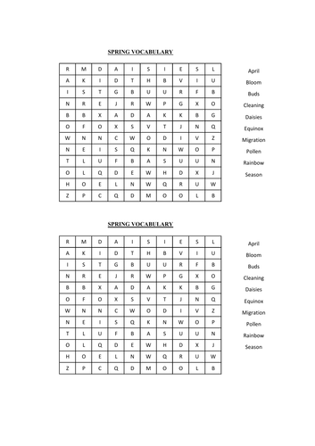 Spring Vocabulary Word Search | Teaching Resources