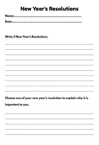 New year's resolution worksheet or template | Teaching Resources