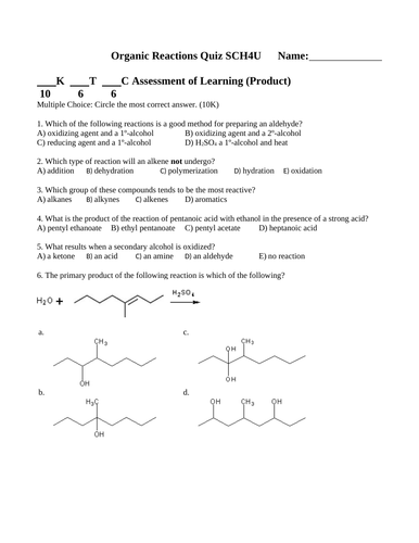 QUIZ ORGANIC REACTIONS Quiz Organic Chemistry Quiz WITH ANSWERS #8 ...