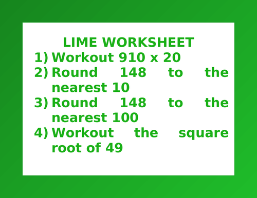 LIME WORKSHEET 37 | Teaching Resources