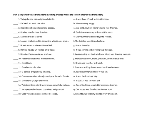 Imperfect tense translation and uses practice | Teaching Resources