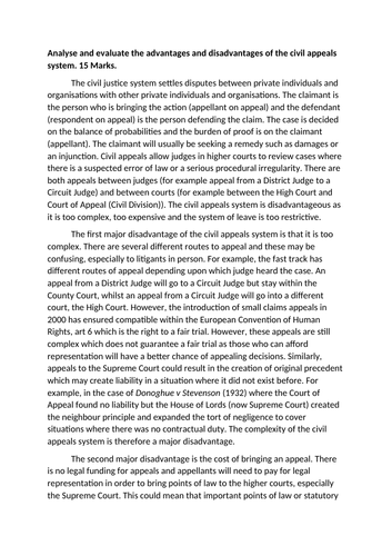 A-Level Law: Civil Appeals Evaluation Essay + Model + Plan (Eduqas ...