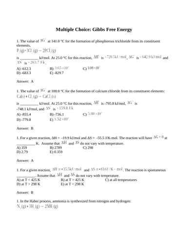 GIBBS FREE ENERGY Multiple Choice AP Chemistry Multiple Choice (7 PAGES ...