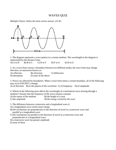 QUIZ WAVES Quiz Grade 11 Physics Quiz (15 Multiple Choice WITH ANSWERS ...