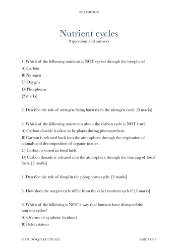 Nutrient cycles for AQA A-level Biology (Questions + Answers ...
