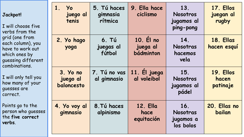 GCSE Los Deportes - Jackpot Game | Teaching Resources