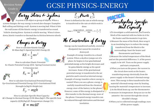 GCSE PHYSICS Combined Science AQA revision notes-Energy-Grade 8/9 ...