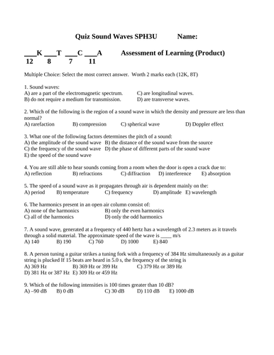 SOUND WAVES QUIZ Air Columns Quiz Grade 11 Physics Quiz WITH ANSWERS ...
