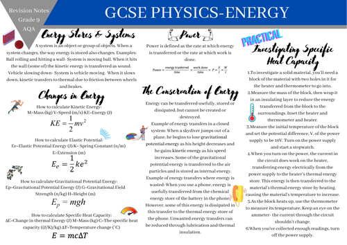 GCSE PHYSICS AQA revision notes-Energy-Grade 8/9 revision notes ...