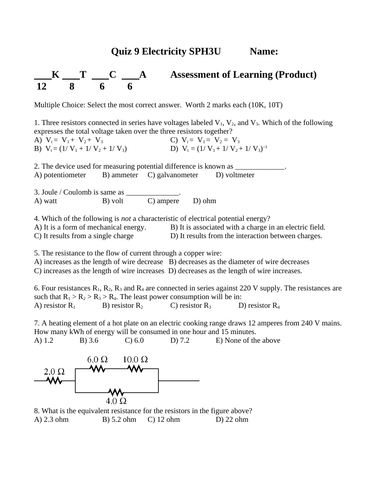 QUIZ ELECTRICITY AND CIRCUITS Quiz Grade 11 Physics Quiz WITH ANSWERS ...