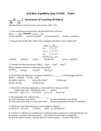 Acid Base Calculations Worksheet