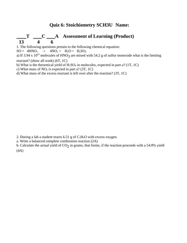 Quiz Chemistry STOICHIOMETRY QUIZ Grade 11 Chemistry Quiz WITH ANSWERS ...