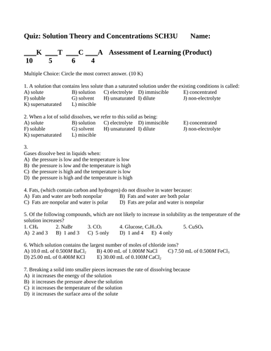 QUIZ SOLUTIONS Quiz Concentrations Quiz Grade 11 Chemistry Quiz WITH ...