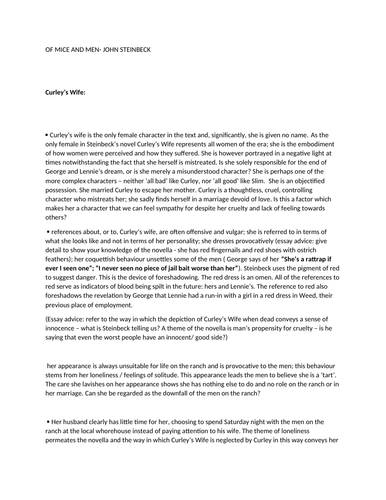 A* NOTES/ ANALYSIS CURLEY'S WIFE "Of Mice and Men" GCSE ENGLISH ...