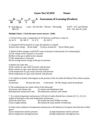 TEST GAS LAWS AND GAS STOICHIOMETRY Test Grade 11 Chemistry Test WITH ... TEST GAS LAWS AND GAS STOICHIOMETRY Test Grade 11 Chemistry Test WITH ...