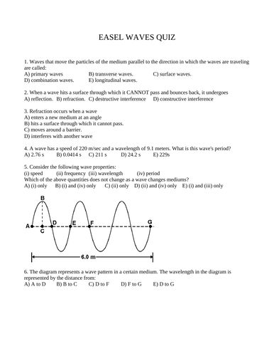 PHYSICS WAVE UNIT QUIZ Waves Physics Quiz Wave Unit Quiz Waves Quiz ...
