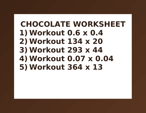 CHOCOLATE WORKSHEET 48 | Teaching Resources