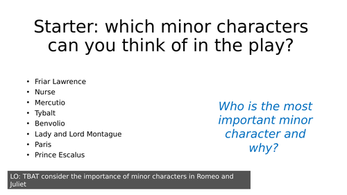 Romeo and Juliet: minor characters | Teaching Resources