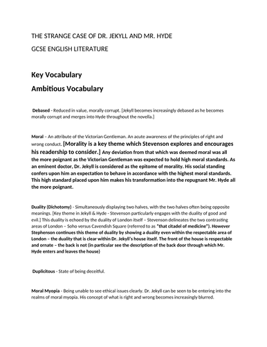 Teacher's Resource - Key Vocabulary in English Literature GCSE "THE ...