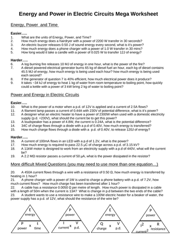 GCSE Physics Electrical Power Calculations | Teaching Resources GCSE Physics Electrical Power Calculations | Teaching Resources