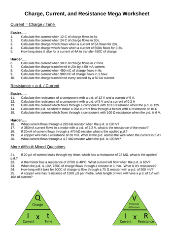 GCES Physics Current Charge and Resistance Calculations | Teaching Resources