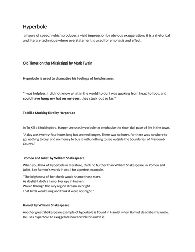 A* UNSEEN POETRY GCSE - identifying hyperboles; subject terminology ...