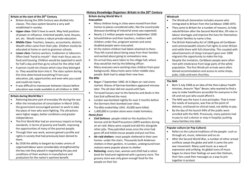 20th Century Britain KS3 history knowledge organiser | Teaching Resources