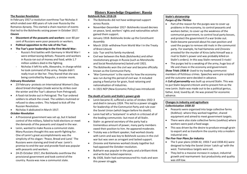 Russia 1917-45 KS3 history knowledge organiser | Teaching Resources