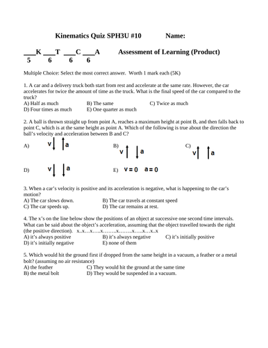 UALM, ACCELERATION and PROJECTILES QUIZ Grade 11 Physics Quiz WITH ...