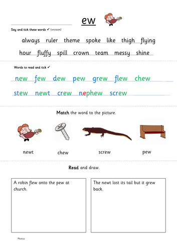 Grapheme EW Encoding and Decoding Sheet | Teaching Resources