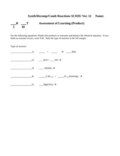Synthesis And Decomposition Reactions Worksheet