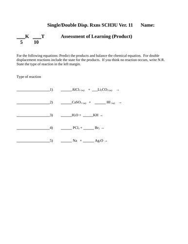 Double Replacement Reaction Worksheet Practice Reactions Answers