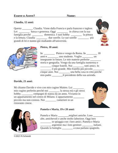 Essere o Avere Worksheet in Italian (Italiano) | Teaching Resources