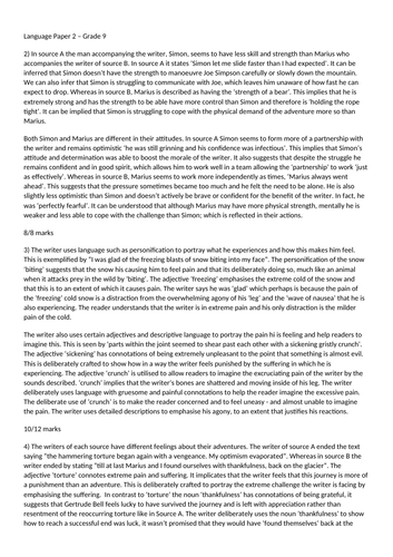 Grade 9 Exemplar Language Paper 2 Response | Teaching Resources