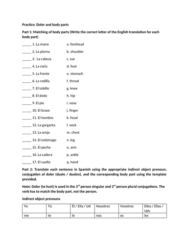 Doler and body parts practice | Teaching Resources