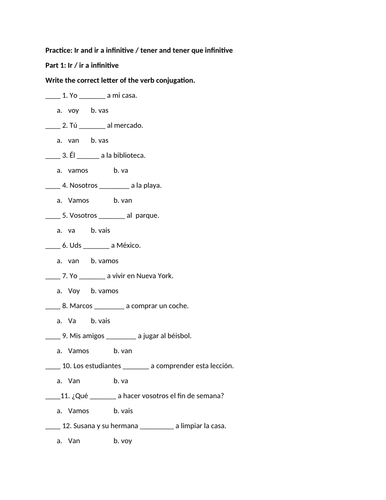 Ir and tener quick practice | Teaching Resources