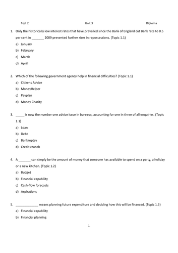Libf Unit 3 Diploma Mcq Test 2 Teaching Resources