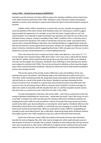 Of Mice and Men - Curley's Wife Exemplar Essay | Teaching Resources