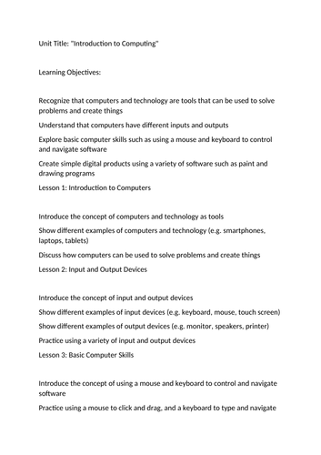 Computing Unit and Lesson Plan | Teaching Resources