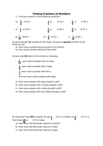 Fractions - Finding Fractions of Numbers | Teaching Resources