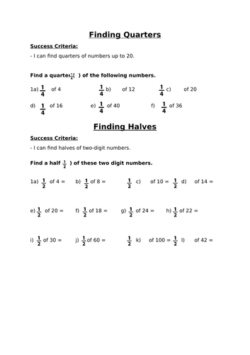 Fractions - Finding halves and quarters up to 100 | Teaching Resources