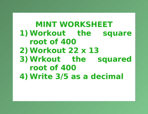 MINT WORKSHEET 7 | Teaching Resources