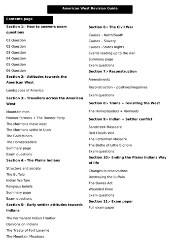 American West AQA8145 1-9 Revision Guide | Teaching Resources